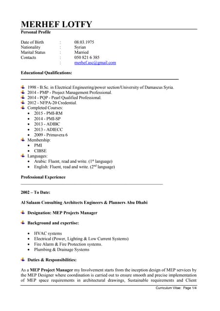 Engr.Fadwa - CV | PDF