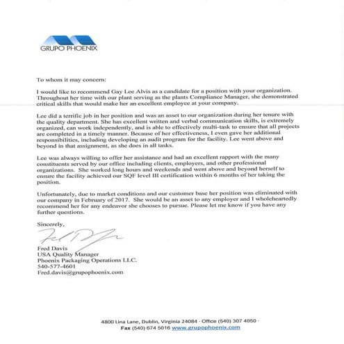 Phoenix Packaging Reference Letter | PDF