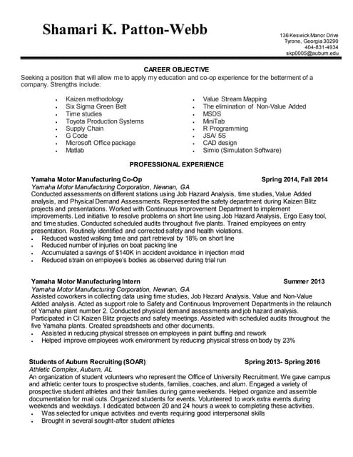 Shamari Patton Webb's resumes | DOCX | Manufacturing Industry | Industries