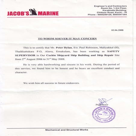 Experience Certificate (SL)