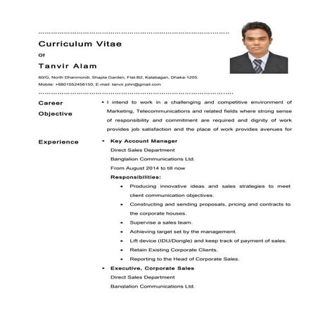 CV of Tanvir Alam KAM | DOC | Business Administration | Business