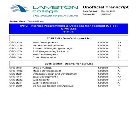 Lambton_Student_Transcript | PDF