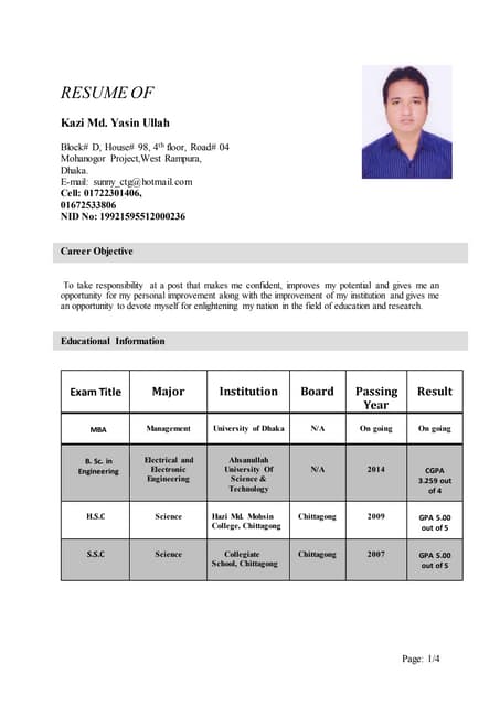 Resume of MD. AHOSAN ULLAH AL MOMIN(EEE) | PDF