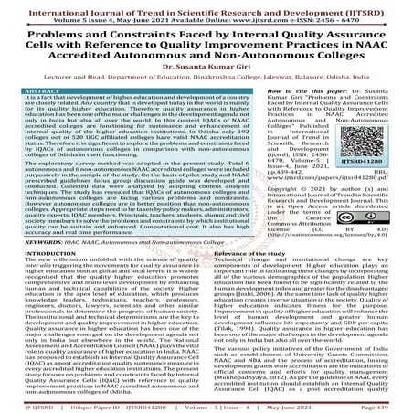 Problems and Constraints Faced by Internal Quality Assurance Cells with ...