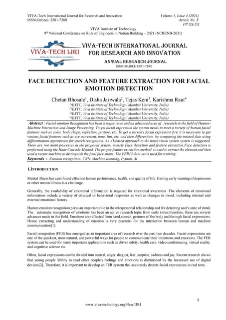 Face Detection And Feature Extraction For Facial Emotion Detection Pdf