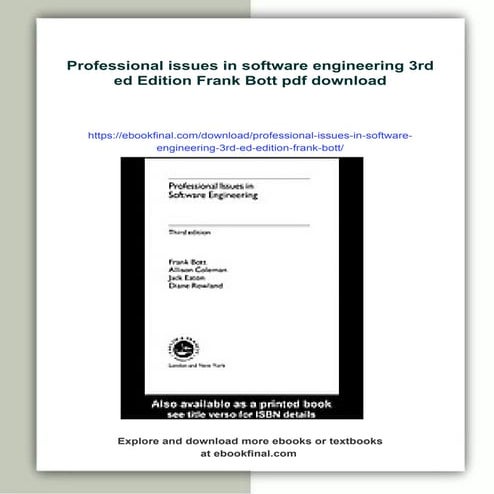 Professional issues in software engineering 3rd ed Edition Frank Bott | PDF