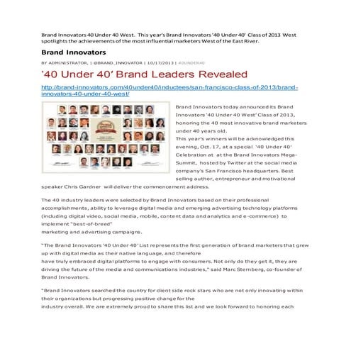 Brand Innovators 40 Under 40 West | DOCX
