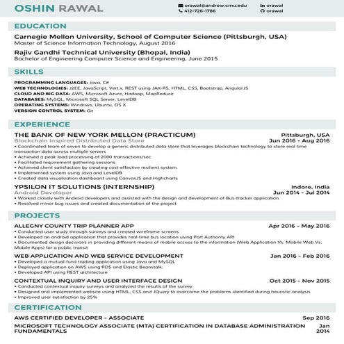 Oshin Resume Java | PDF
