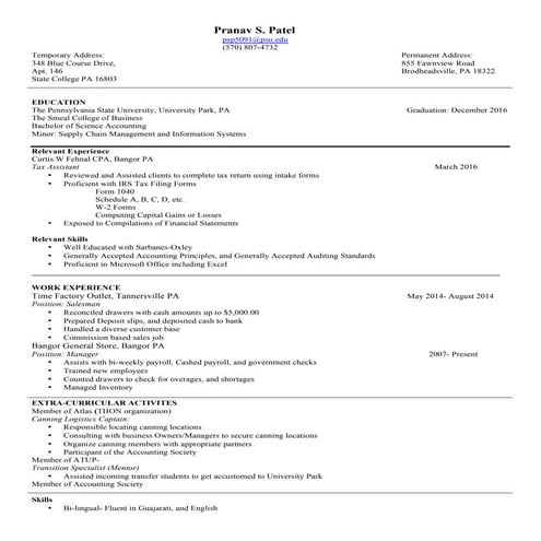 Pranav S. Patel Resume | PDF