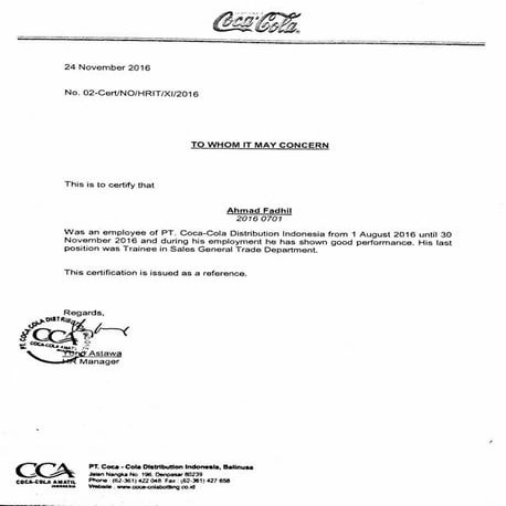 Experience Since Trainee Coca-cola | PDF