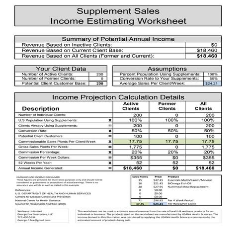 Supplement Income Estimate Worksheet | PDF