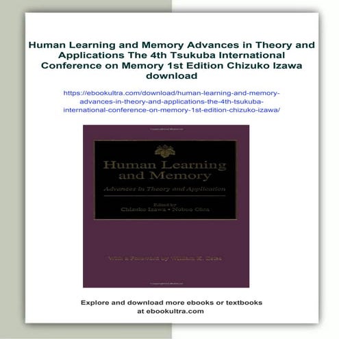 Human Learning and Memory Advances in Theory and Applications The 4th ...