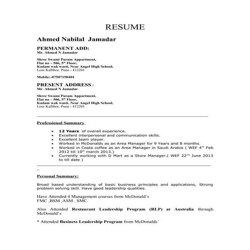 Resume For Kmart | PDF