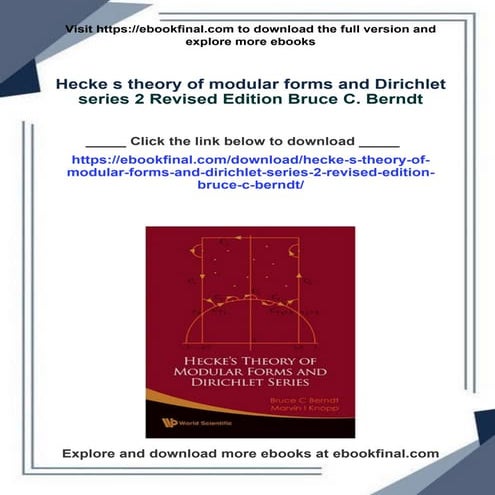 Hecke s theory of modular forms and Dirichlet series 2 Revised Edition Bruce C. Berndt 2025 ...