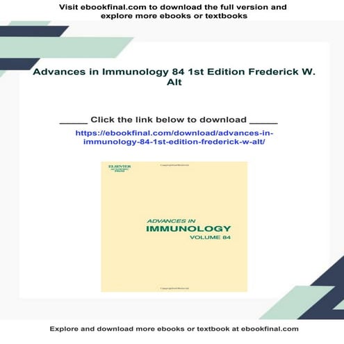 Advances in Immunology 84 1st Edition Frederick W. Alt | PDF