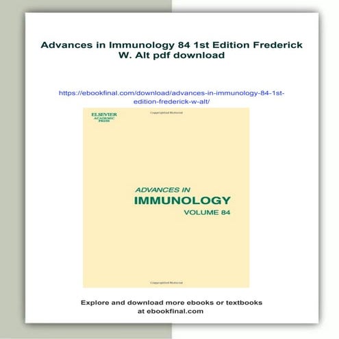 Advances in Immunology 84 1st Edition Frederick W. Alt | PDF