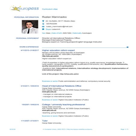 CV-Ruslan Mammadov(2016)-EN | PDF