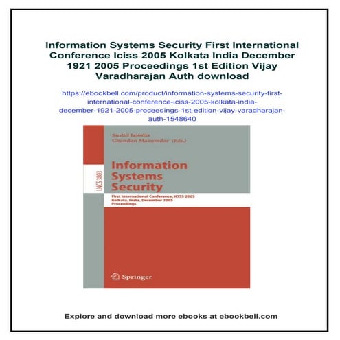 Information Systems Security First International Conference Iciss 2005 Kolkata India December ...