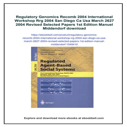 Regulatory Genomics Recomb 2004 International Workshop Rrg 2004 San ...