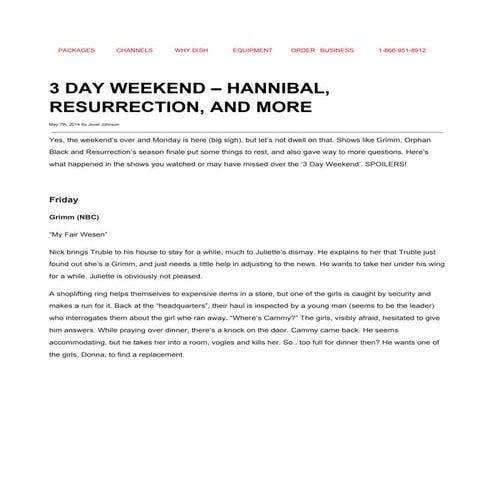 3 DAY WEEKEND – HANNIBAL, RESURRECTION, AND MORE | PDF