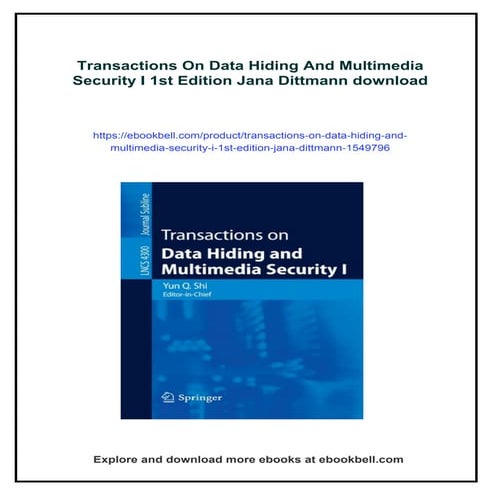 Transactions On Data Hiding And Multimedia Security I 1st Edition Jana Dittmann | PDF