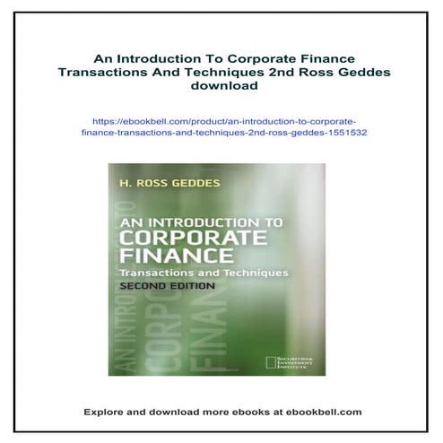 An Introduction To Corporate Finance Transactions And Techniques 2nd Ross Geddes | PDF