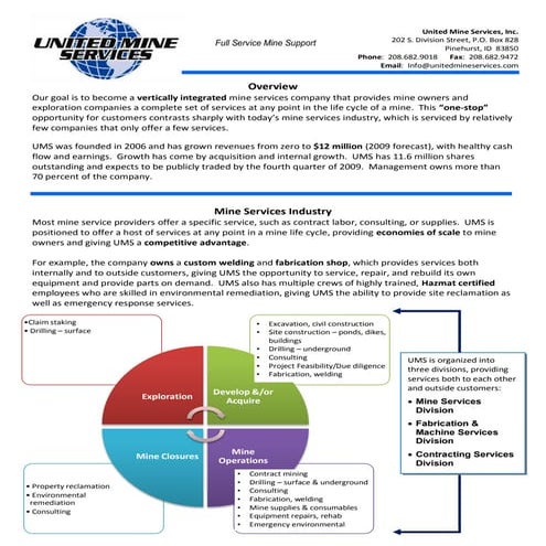 Info Sheet - Aug 2009 UMS | PDF