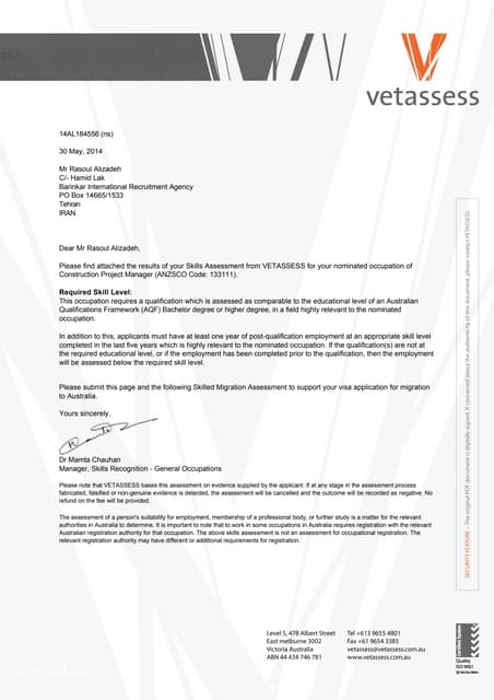 Vetassess Outcome Letter | PDF | Resume Writing and Advice | Job Search