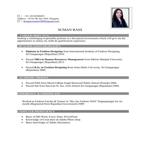 CV of Suman Rani | PDF