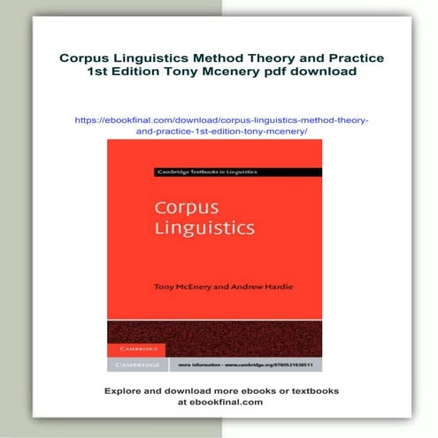 Corpus Linguistics Method Theory and Practice 1st Edition Tony Mcenery | PDF