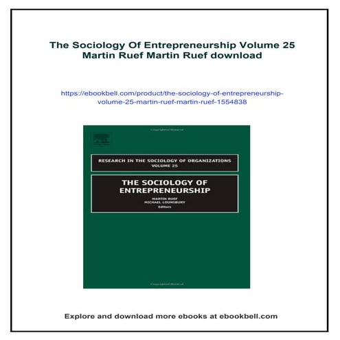 The Sociology Of Entrepreneurship Volume 25 Martin Ruef Martin Ruef | PDF