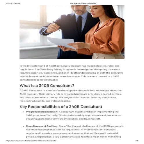 The Role of a 340B Consultant. In the intricate world of healthcare | PDF
