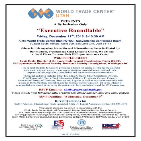 Salt Lake City December 11 Executive Roundtable Final Flyer 120115 | PDF