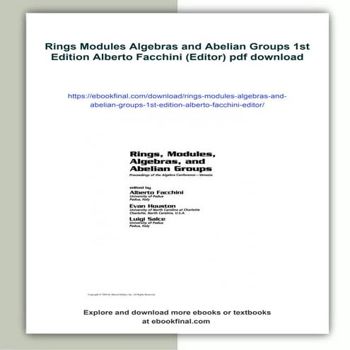 Rings Modules Algebras and Abelian Groups 1st Edition Alberto Facchini ...