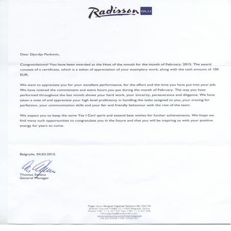 Host of the month award letter | PDF