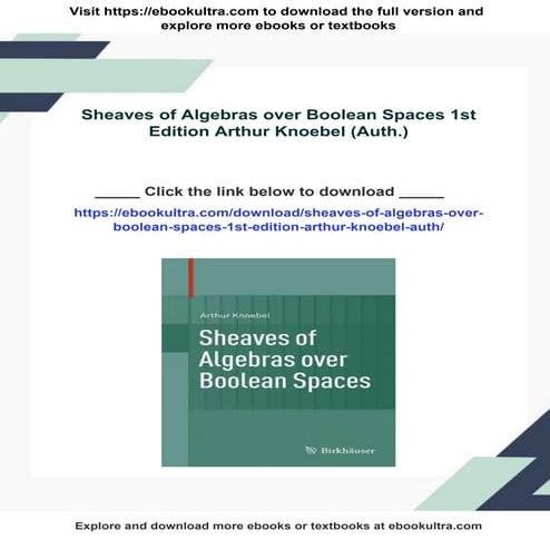 Sheaves of Algebras over Boolean Spaces 1st Edition Arthur Knoebel (Auth.) | PDF