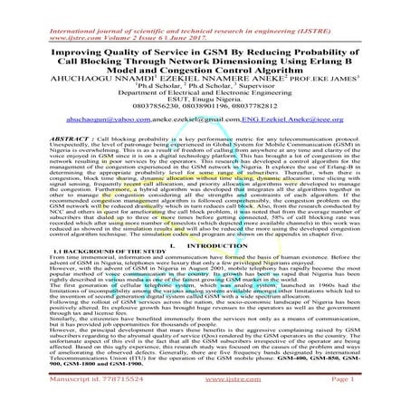 Improving Quality of Service in GSM By Reducing Probability of Call Blocking Through Network ...