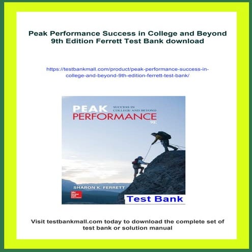 Peak Performance Success in College and Beyond 9th Edition Ferrett Test ...