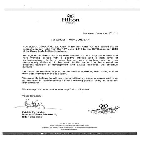 hilton recomendation letter | PDF