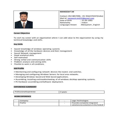 Maneesh CV - | DOCX | Computer Networking | Computing