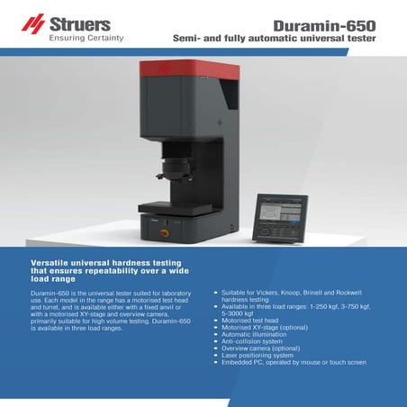 Duramin-650 is Fully & Semi Automatic Universal Hardness Tester | PDF
