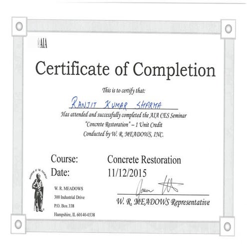 Concrete Restoration Certificate | PDF