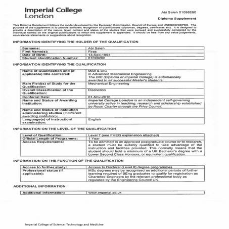 Firas Abi Saleh Masters Transcript | PDF