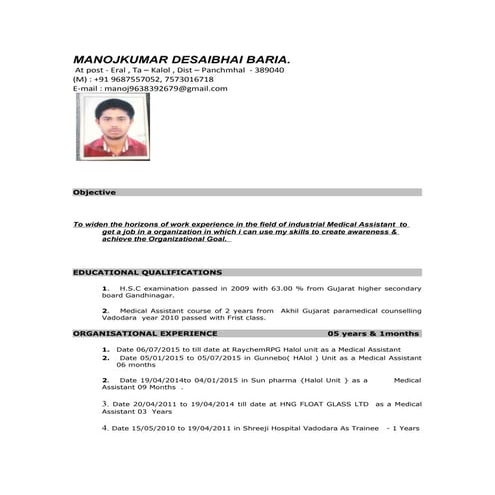 MANOJKUMAR BARIA BIO DATA | PDF