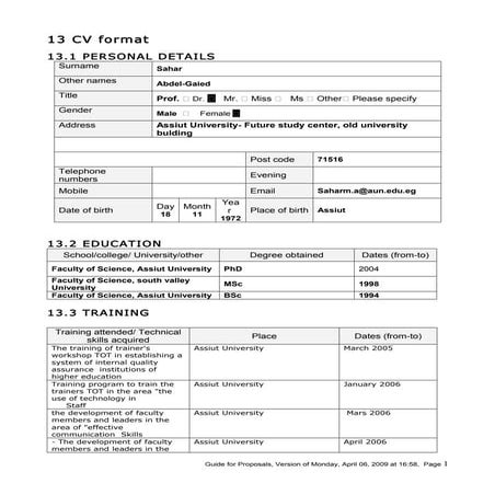 Cv format international | DOC