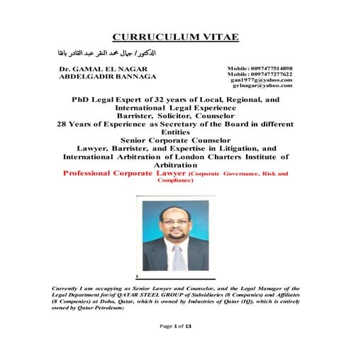Ultra Master CV of Dr. Gamal | PDF