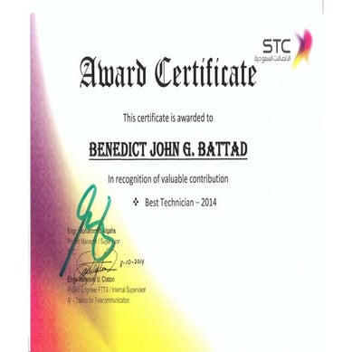 Best Technician Award ( saudi telecom company ) | PDF