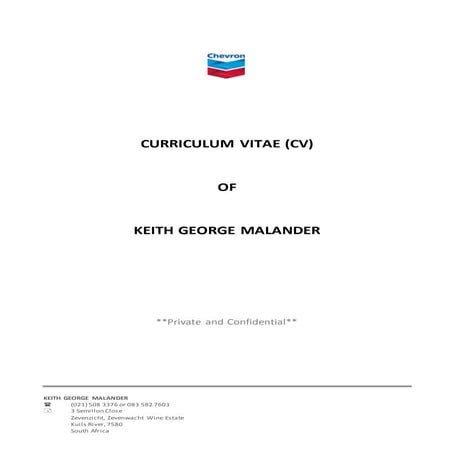CV of Keith Malander | DOCX