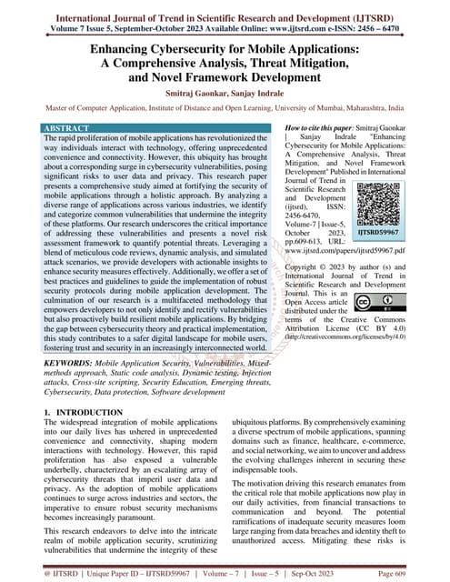 Enhancing Cybersecurity For Mobile Applications A Comprehensive