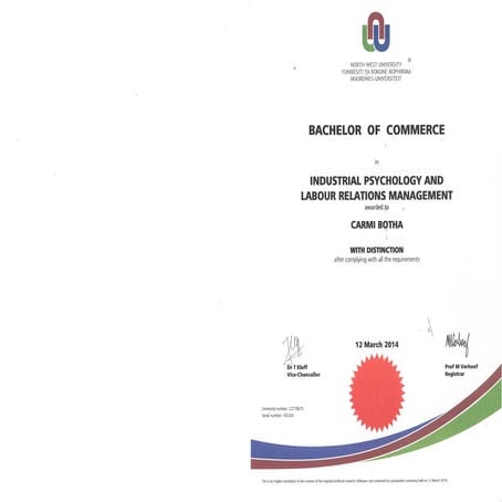 BCOM Certificate C Botha | PPT